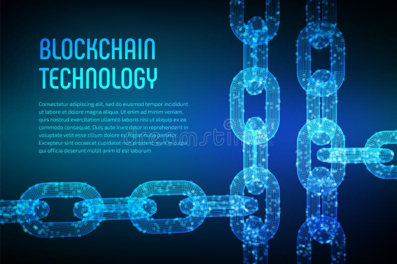 Block Chain. Crypto Currency. Blockchain Concept. 3D Wireframe Chain ...