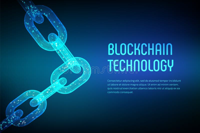 Block Chain. Crypto Currency. Blockchain Concept. 3D Wireframe Chain ...