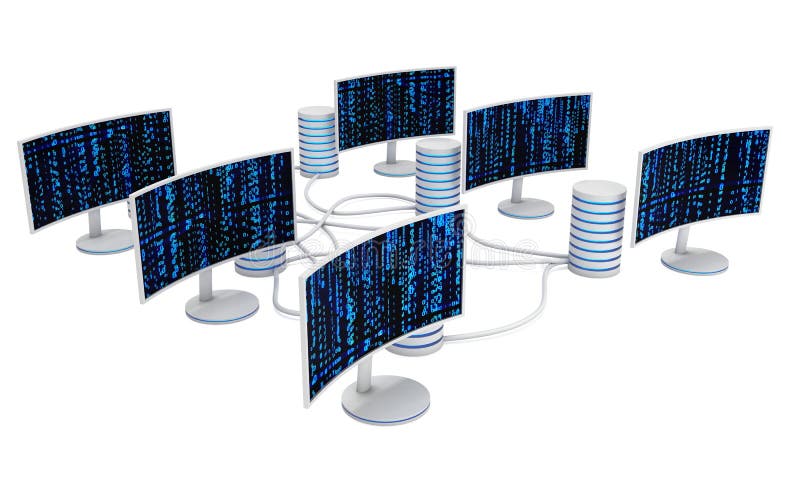 White LCD Tv Screens with Server Hard Disks Stock Illustration ...