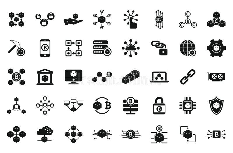 Block Chain Icons Set Simple Vector. Crypto Data Stock Vector ...