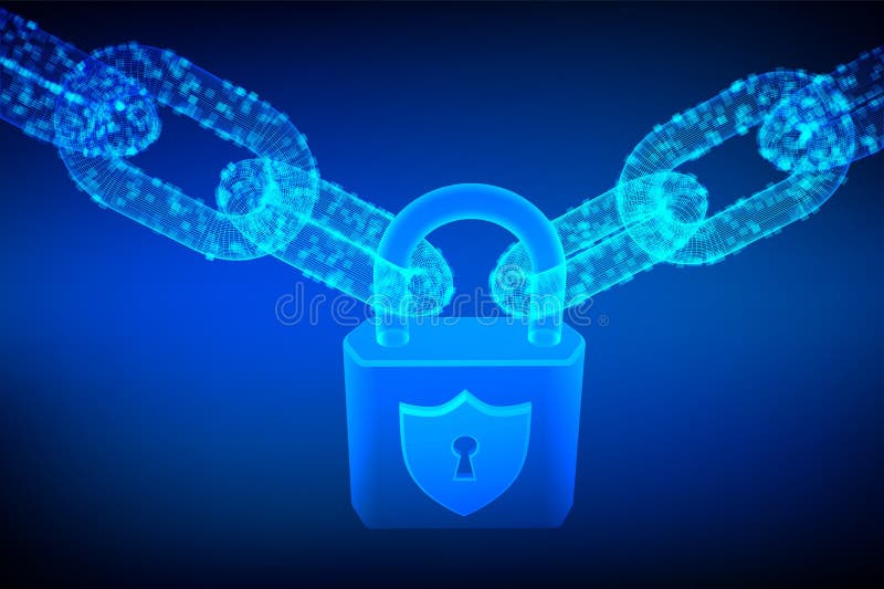 Block Chain. Lock. Cyber Security, Safe, Privacy or Other Concept. 3D ...