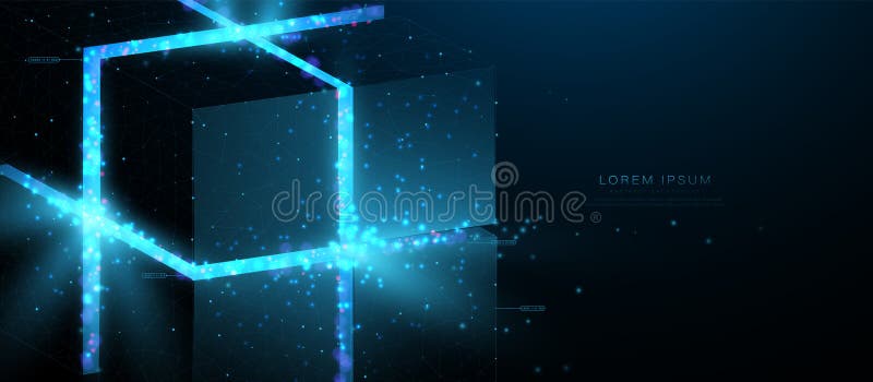 Block Chain Network Connections Technology. Cube and Box from Lines and ...