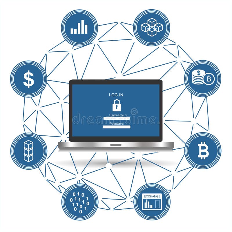 Block Chain Security Concept. Laptop with Security Protection and Icons ...