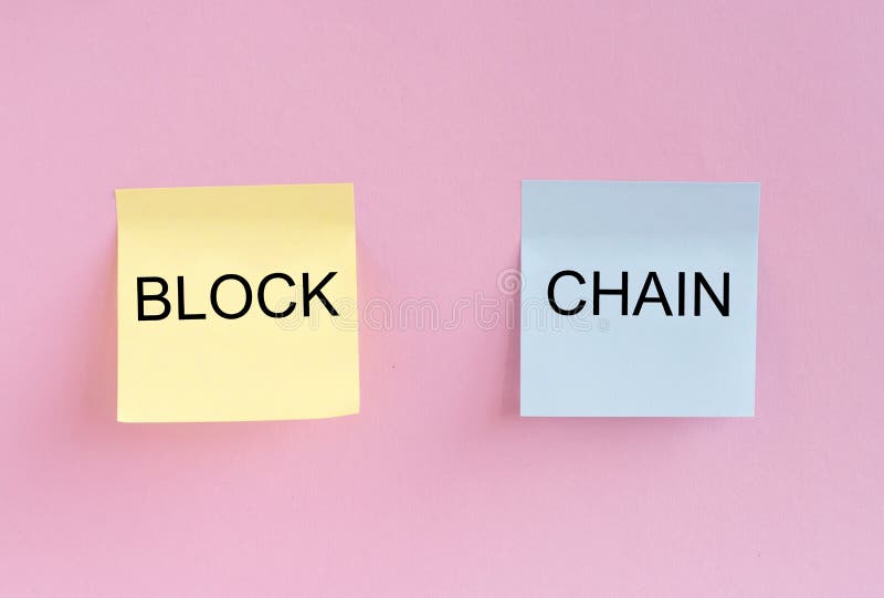 BLOCK CHAIN on Stickers on a Pink Background Stock Image - Image of ...