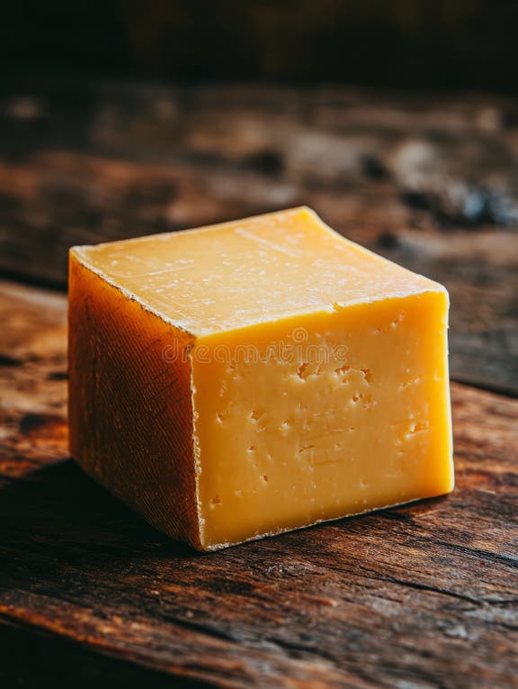 Block of Cheddar Cheese on Rustic Wooden Surface Stock Photo - Image of ...