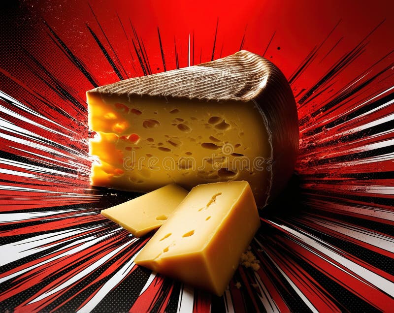 A Block of Cheese with Cubes Cut from it, Placed Against a Vibrant Red ...