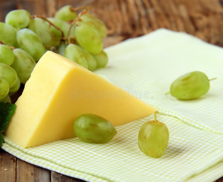Block Cheese and Fresh Grapes Stock Image - Image of glass, block ...