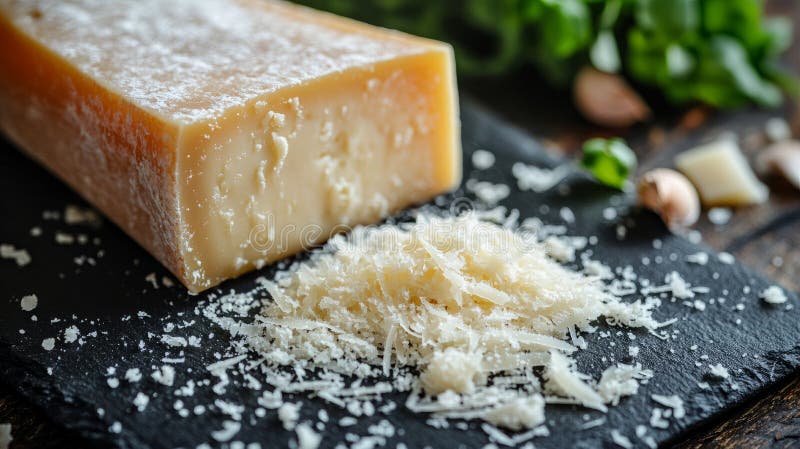 Block and Grated Parmesan Cheese on a Slate Board Stock Image - Image ...