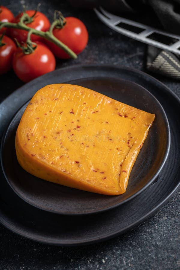 Block of Hard Cheese with Chili Flavor Stock Image - Image of culinary ...