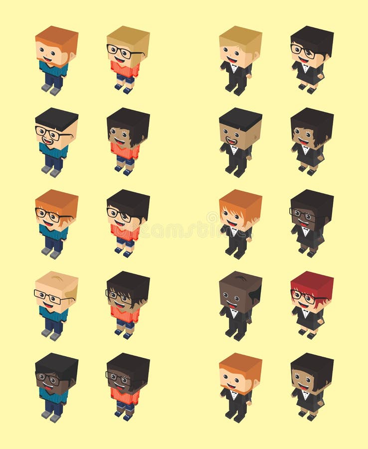 Block Isometric Cartoon Character Stock Vector - Illustration of lady ...