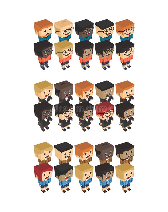 Block Isometric Cartoon Character Stock Vector - Illustration of square ...
