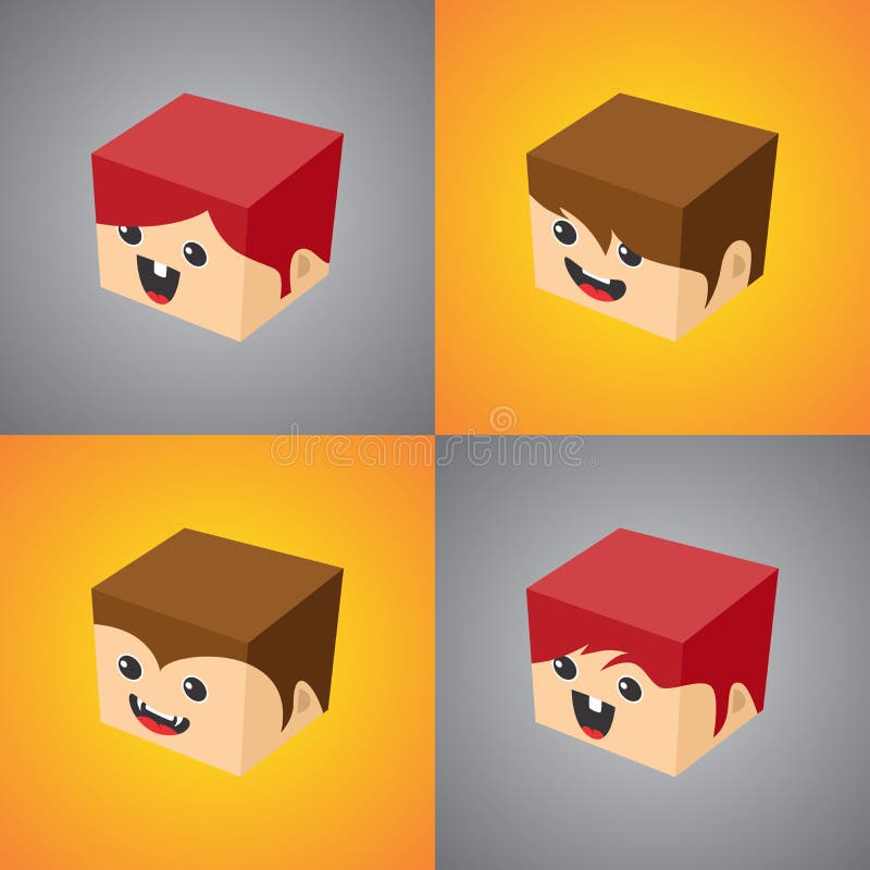 Block Isometric Cartoon Character Stock Vector - Illustration of square ...