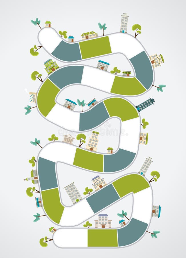 Board Game with a Block Path on a Green Park with Billboards Stock ...