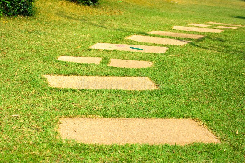 Block Paved Walking on the Lawn. Stock Photo - Image of field, building ...