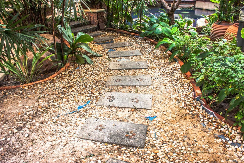 Block Stone for Walk in Garden and Park Stock Image - Image of walkway ...