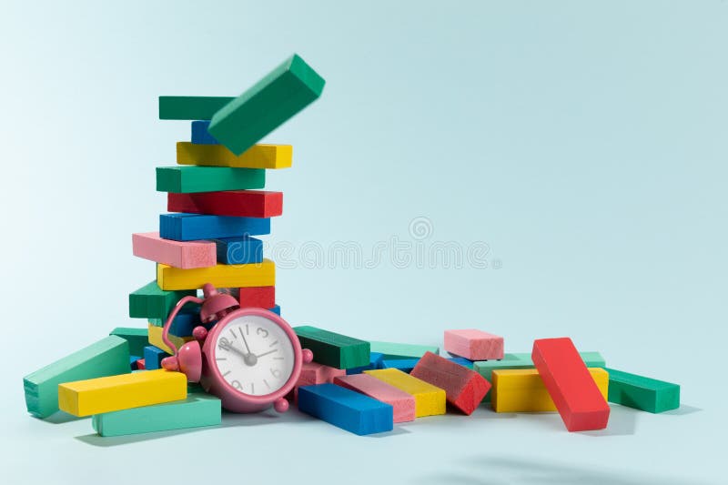 Block Tower Made of Colourfull Wooden Blocks on Light Blue Background ...