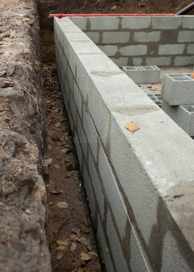 Block Wall Foundation for New House. Stock Image - Image of concrete ...