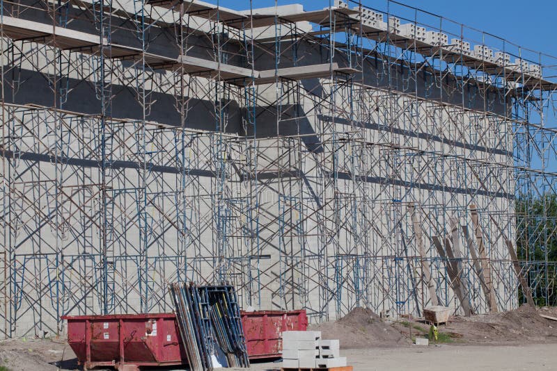 Block Wall with Scaffolding Stock Photo - Image of development ...