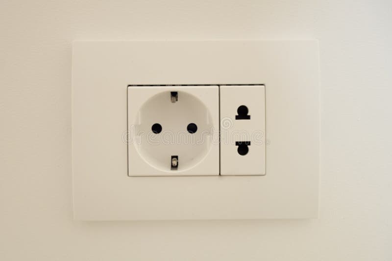 A Block of White Outlets Consisting of One EU Standard Outlet with ...
