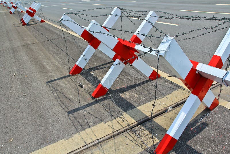 Block with Wire Barrier on the Road Stock Photo - Image of checkpoint ...