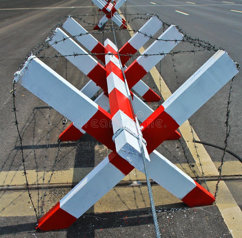 Block with Wire Barrier on the Road Stock Photo - Image of checkpoint ...