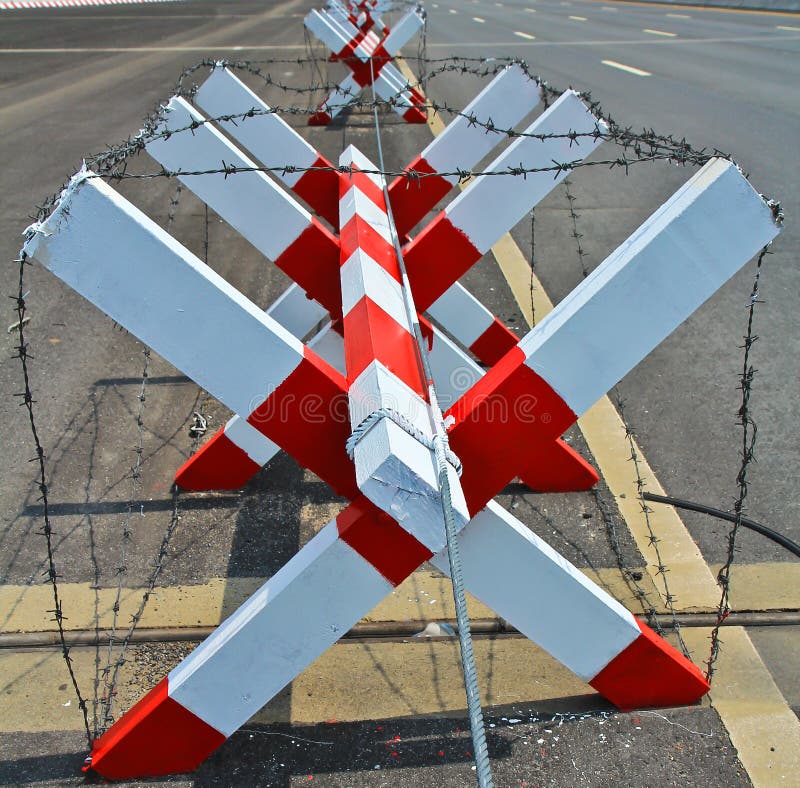 Block with Wire Barrier on the Road Stock Photo - Image of checkpoint ...