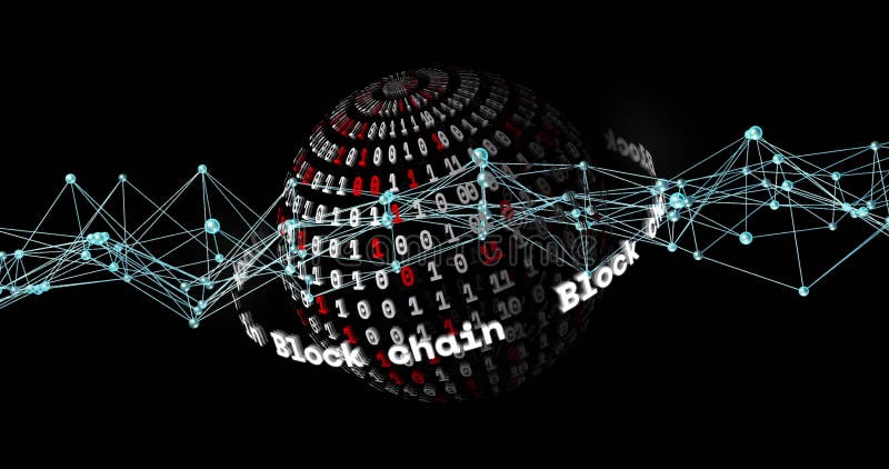 Blockchain And Binary Code Image Over Rotating Globe With Network