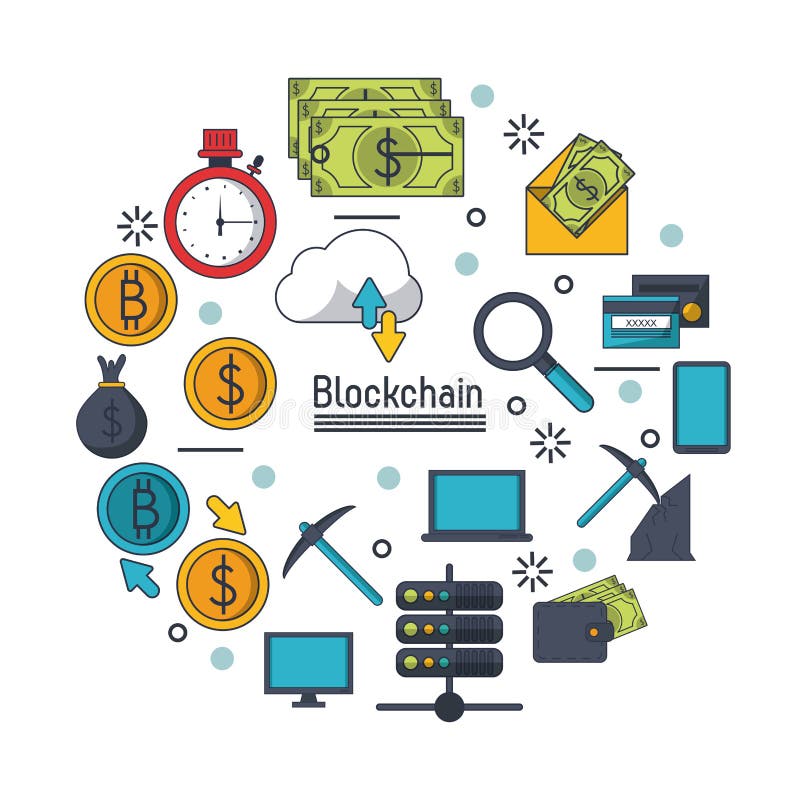 Blockchain and bitcoin stock vector. Illustration of internet - 110155701