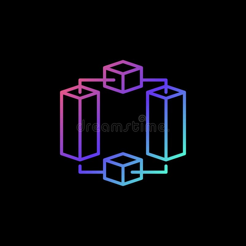 Blockchain Blocks Vector Line Colored Icon. Block Chain Network Symbol ...