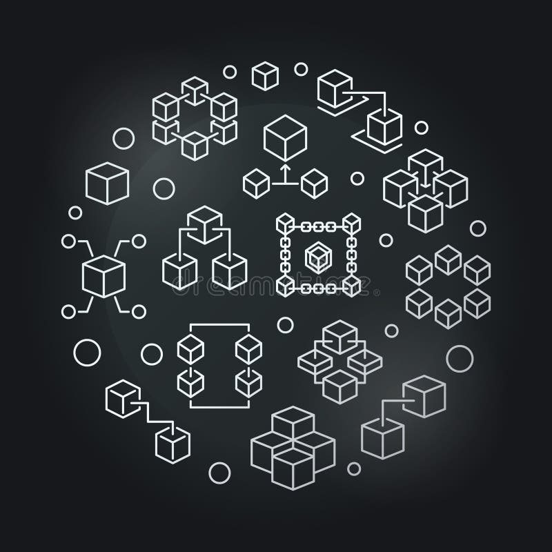 Blockchain Circular Vector Modern Silver Linear Illustration Stock