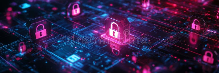 A Colorful Image of a Computer Network with a Blue Lock on a Cube Stock ...