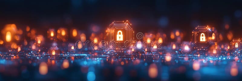 A Colorful Image of a Computer Network with a Blue Lock on a Cube Stock ...