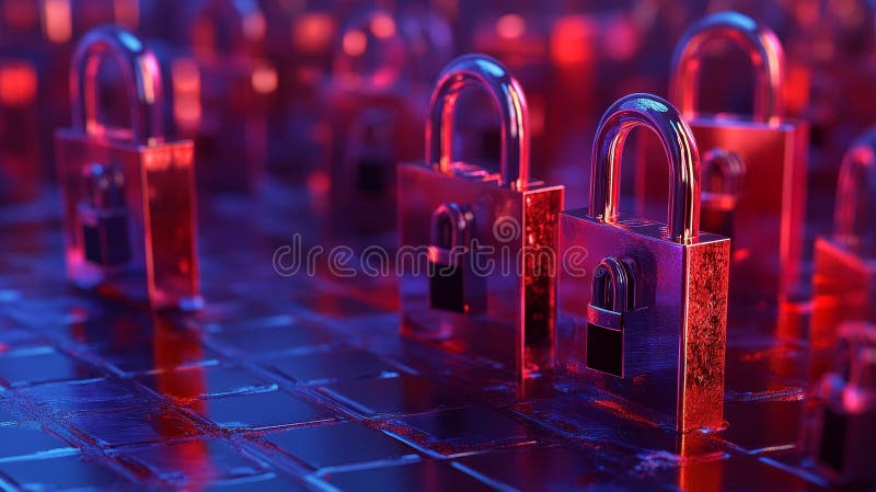 A Colorful Image of a Computer Network with a Blue Lock on a Cube Stock ...