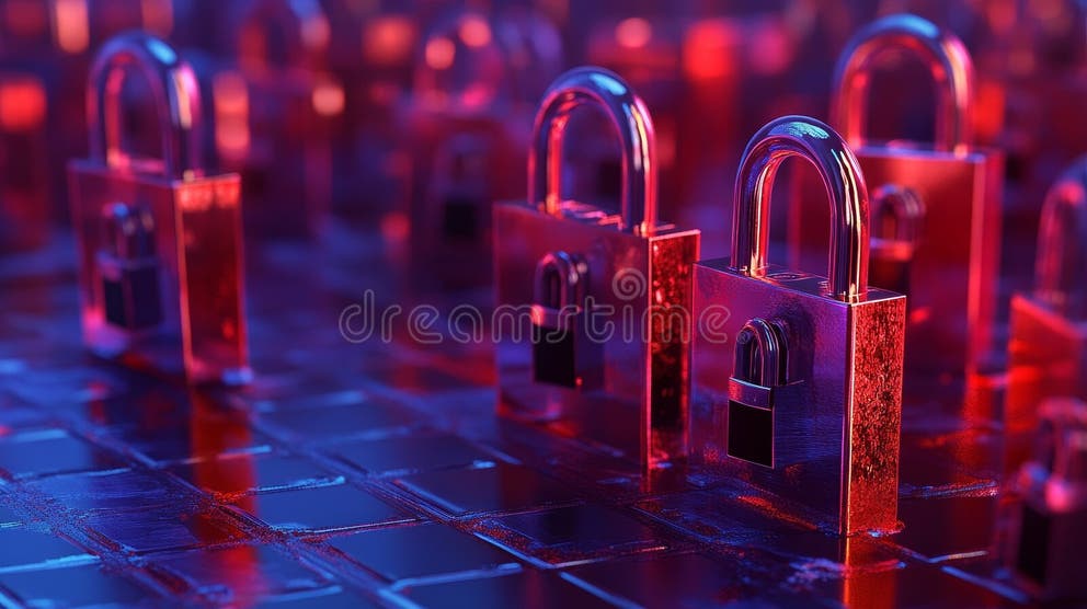 A Colorful Image of a Computer Network with a Blue Lock on a Cube Stock ...