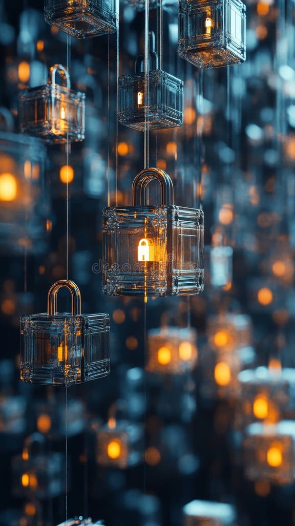 A Colorful Image of a Computer Network with a Blue Lock on a Cube Stock ...