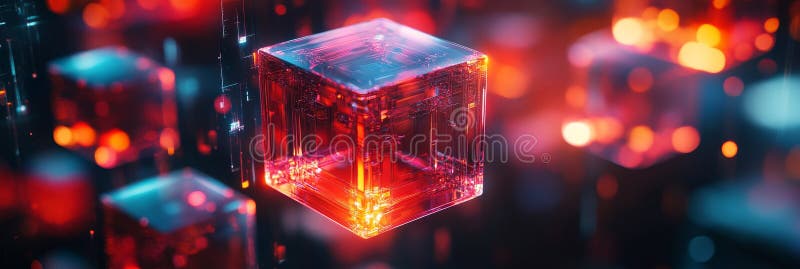 A Computer Chip is Shown in a Red and Blue Color Scheme Stock ...