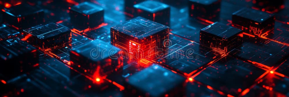 A Computer Chip is Shown in a Red and Blue Color Scheme Stock ...