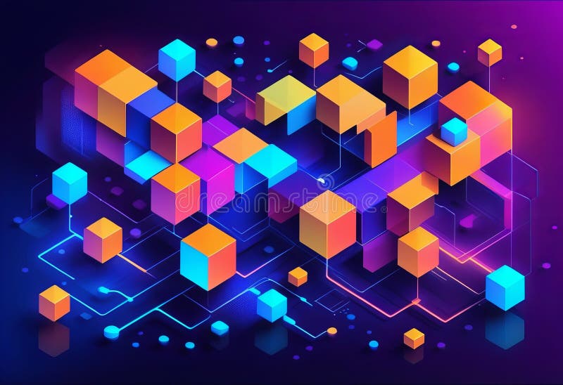 Blockchain Concept Banner. Isometric Digital Blocks Connection Stock ...