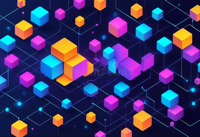 Blockchain Concept Banner. Isometric Digital Blocks Connection Stock ...