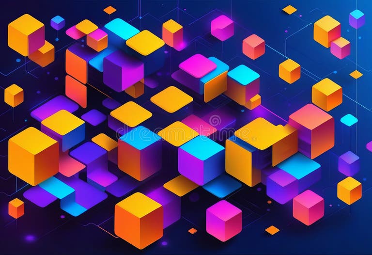 Blockchain Concept Banner. Isometric Digital Blocks Connection Stock ...