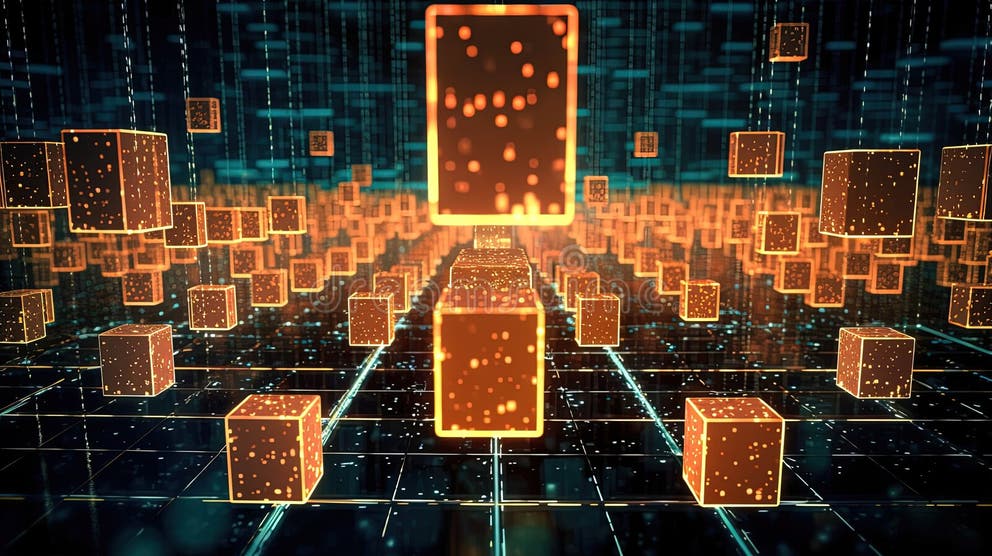 Blockchain Concept. Big Data Binary Code Futuristic Information Technology, Data Flow ...