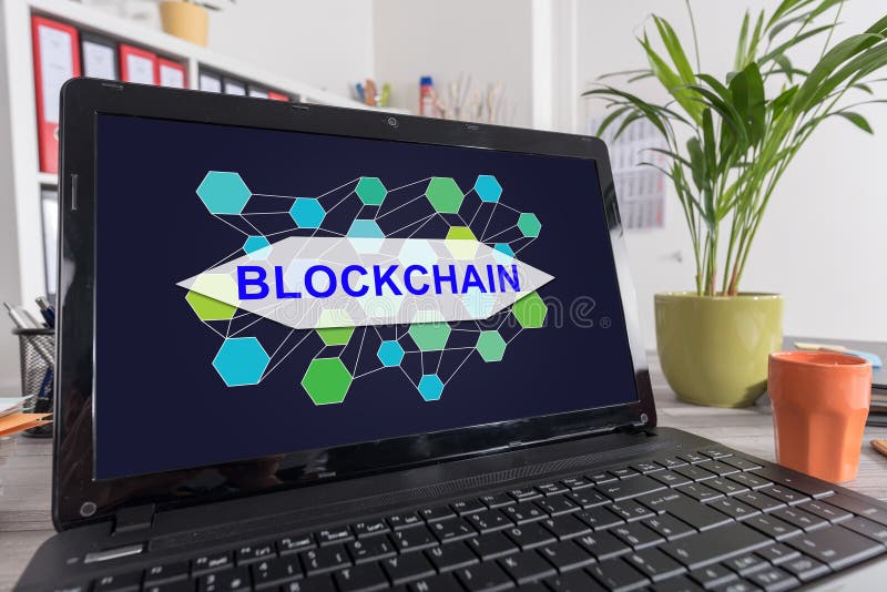 Blockchain Concept on a Laptop Stock Photo - Image of money, technology ...