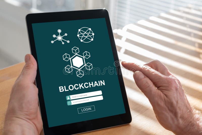 Blockchain Concept on a Tablet Stock Photo - Image of commerce, tablet ...