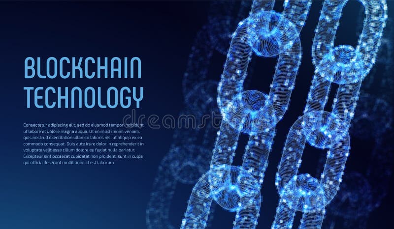 Blockchain. Cryptocurrency. Block Chain Concept. 3D Wireframe Chain ...