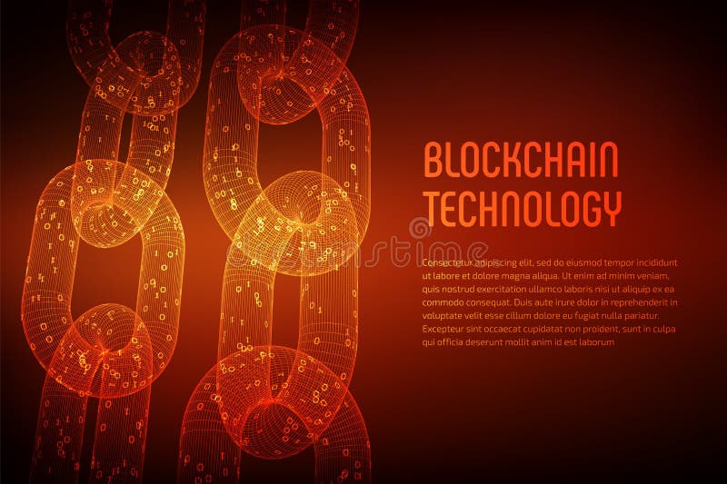 Blockchain. Cryptocurrency. Block Chain Concept. 3D Wireframe Chain ...