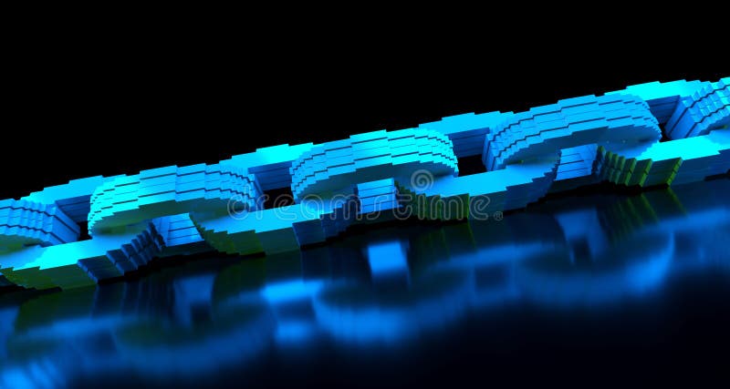 Blockchain Cryptography Concept. Blue Chain on Reflective Surface. 3D ...