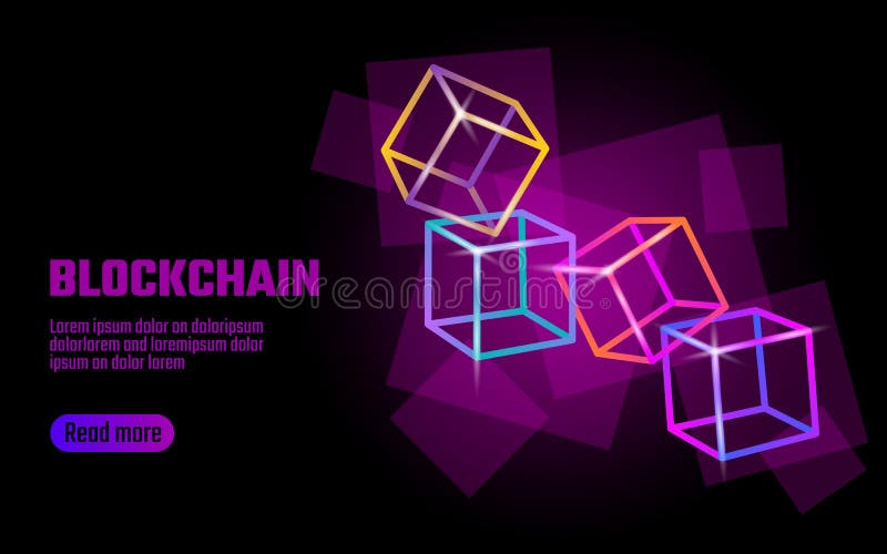 Blockchain Cube Chain Symbol on Square Code Big Data Flow Information ...