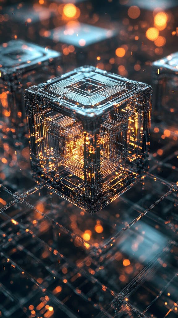 A Cube with a Light Inside of it is Surrounded by Other Cubes Stock ...