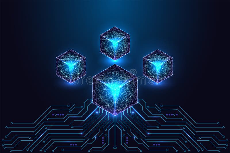 Blockchain Cubes on Digital Circuit Board, Decentralized AI and Web3 Technology Illustration ...