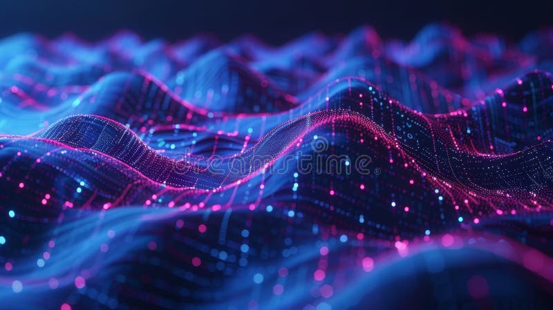 Blockchain Data Flow with Ai Tech, Network Connection, 3d Music Waves ...